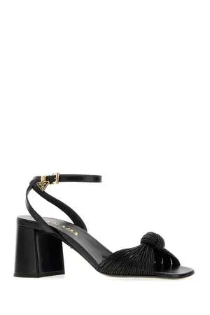 Prada Leather Wedge Sandals - Black