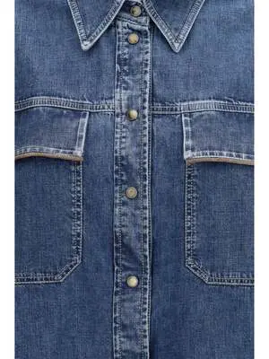 Brunello Cucinelli Denim Shirt With Jewel Details - Blue