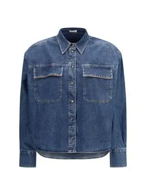 Brunello Cucinelli Denim Shirt With Jewel Details - Blue