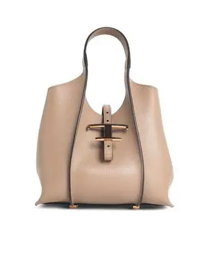TOD'S Timeless Mini Shopping Bag In Leather - Cream