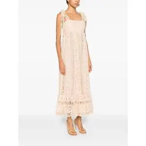 Zimmermann Light Peach Floral Embroidered Cotton Day Dress