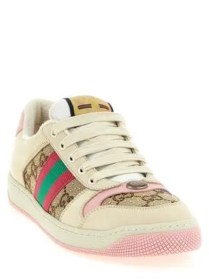 Gucci Screener Leather Sneakers With Web Ribbon Detail