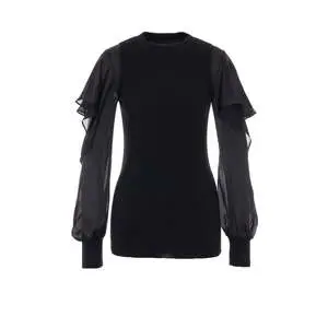 Sacai Satin X Cotton Knit Pullover With Frill Sleeves