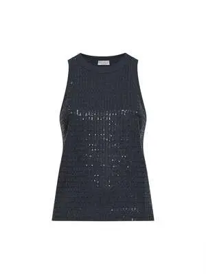 Brunello Cucinelli Sequin Embroidered Check Top - Multicolor
