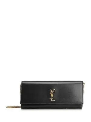 Saint Laurent SAINT LAURENT "KATE" Clutch In Grain De Poudre Leather With Cassandre Decoration Black