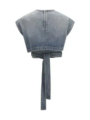 Alaïa Denim Belted Top - Blue