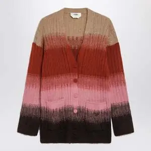 Fendi Multicoloured Mohair And Wool Blend Cardigan - Brown