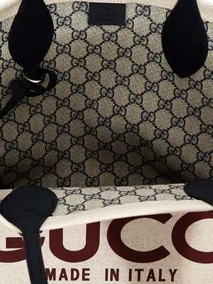 Gucci Canvas Midi Shopping Bag With Logo
