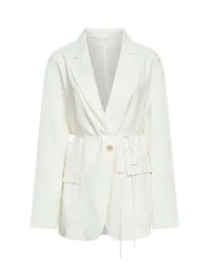 Brunello Cucinelli White Silk Sablé Crêpe Blazer With Monili Embroidery