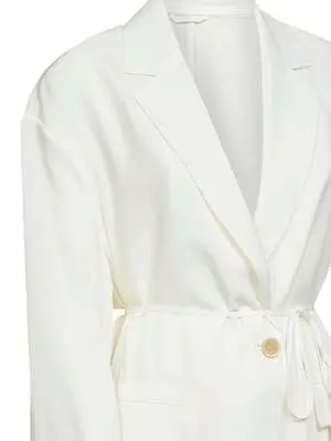 Brunello Cucinelli White Silk Sablé Crêpe Blazer With Monili Embroidery