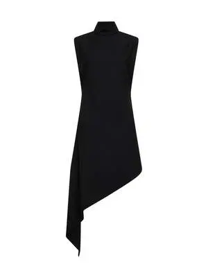 Alaïa Black Wool Gabardine Asymmetrical Dress - Multicolor