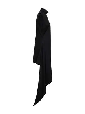 Alaïa Black Wool Gabardine Asymmetrical Dress - Multicolor