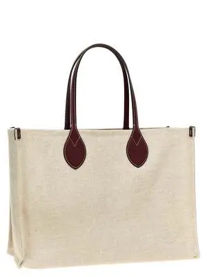 Gucci Canvas Shopping Bag With Leather Details And Front Logo Print