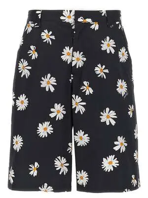 Moschino Margherite" Print Cotton Satin Bermuda Shorts - Black