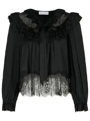 SELF-PORTRAIT Viscose Lace Blouse - Black