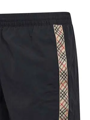 Burberry Black Nylon Swim Shorts With Check Trim - Multicolor