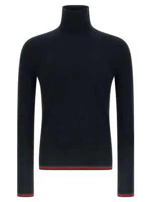 Gucci GUCCI Cashmere High Neck Sweater With Web Ribbon Detail Blue