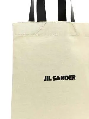 JIL SANDER Flat Shopper Canvas Shopping Bag With Leather Handles - Multicolor