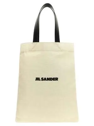 JIL SANDER Flat Shopper Canvas Shopping Bag With Leather Handles - Multicolor