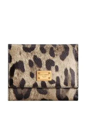 Dolce & Gabbana Leopard-print Tri-fold Wallet In Dauphine Leather - Brown