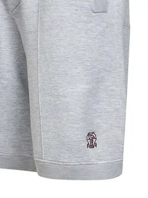 Brunello Cucinelli Grey Double Silk And Cotton Knit Logo Bermuda Shorts - Multicolor