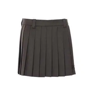 Miu Miu Pleated A-line Skirt With Side Logo - Brown