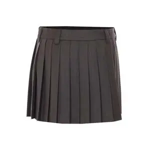 Miu Miu Pleated A-line Skirt With Side Logo - Brown