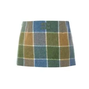 Miu Miu Check Print A-line Mini Skirt