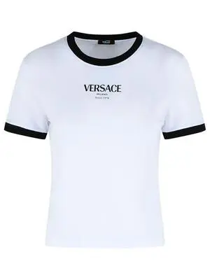 Versace Viscose T-shirt With Contrast Logo - White