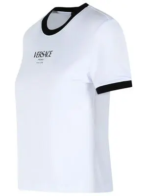 Versace Viscose T-shirt With Contrast Logo - White