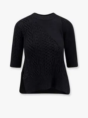 Sacai Cotton Blend Asymmetrical Sweater - Black