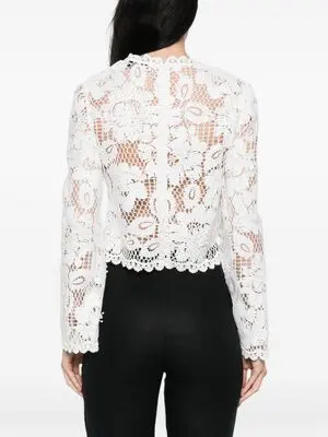 SELF-PORTRAIT White Lace Top With Flared Sleeves - Multicolor