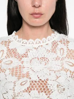 SELF-PORTRAIT White Lace Top With Flared Sleeves - Multicolor