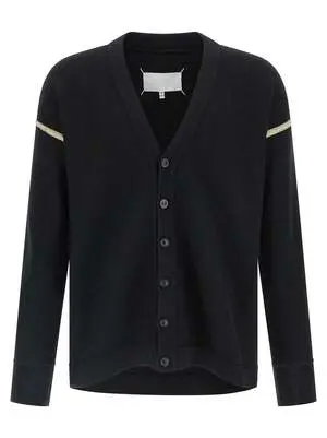 MAISON MARGIELA Virgin Wool V-neck Cardigan With Denim Elbow Patch - Black
