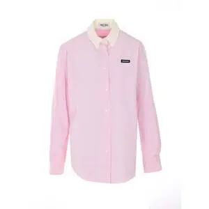 Miu Miu Striped Cotton Popeline Logo Shirt - Pink