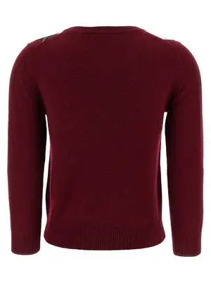 GANNI Burgundy Check Merino Wool And Cashmere Blend Cardigan With Argyle Pattern
