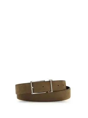 TOM FORD Suede Belt With Silver-tone Buckle - Brown