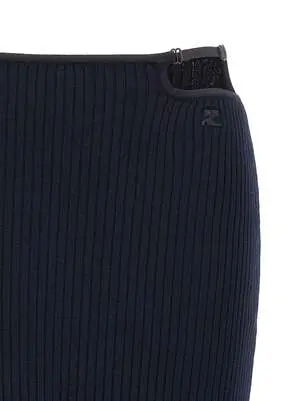 COURREGES Rib Knit Midi Skirt With Cut-out Detail