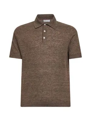 Brunello Cucinelli Hazelnut Linen And Cotton Knit Polo Shirt - Multicolor