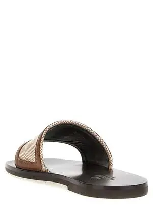 Valentino Garavani Vlogo Signature Woven Canvas And Leather Slides - Brown