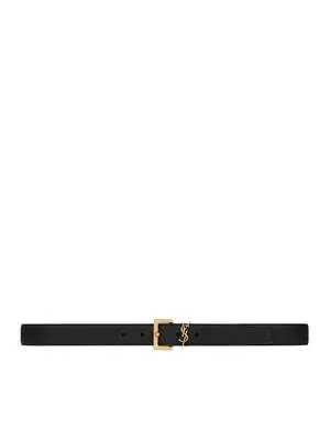 Saint Laurent Cassandre Hammered Leather Belt - Black