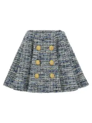 BALMAIN BALMAIN High-Waisted Flared Pleated Tweed Mini Skirt