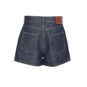 Fendi Embroidered Logo High-waist Denim Shorts - Blue