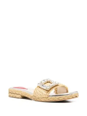 ROGER VIVIER Belle Vivier" Raffia Sandals With Embellished Buckle - Multicolor