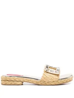 ROGER VIVIER Belle Vivier" Raffia Sandals With Embellished Buckle - Multicolor