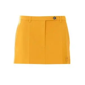 Miu Miu Miu Miu Embroidered Logo Mini Skirt Yellow