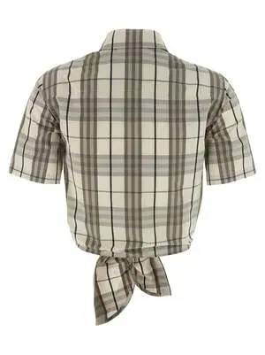 Burberry Cropped Check Print Cotton Shirt