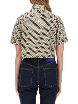 Burberry Cropped Check Print Cotton Shirt - Multicolor