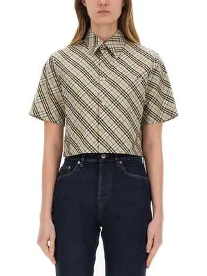 Burberry Cropped Check Print Cotton Shirt - Multicolor