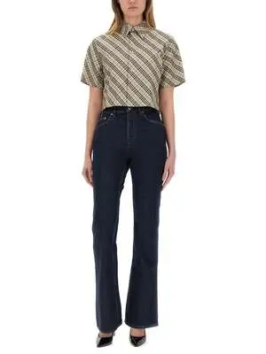 Burberry Cropped Check Print Cotton Shirt